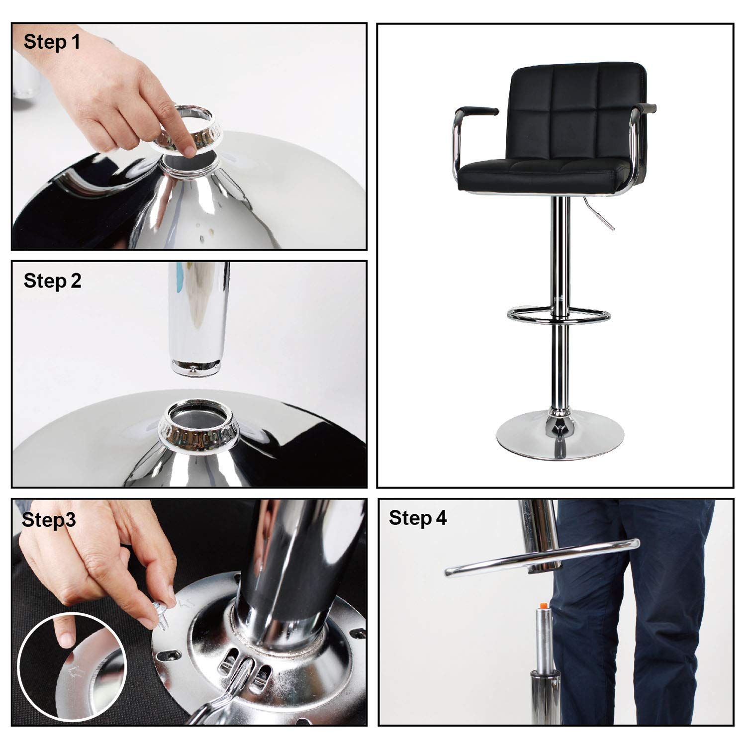 Buy Bar Stools Set of 2, Breakfast Bar Stool with Armrest and Back ...