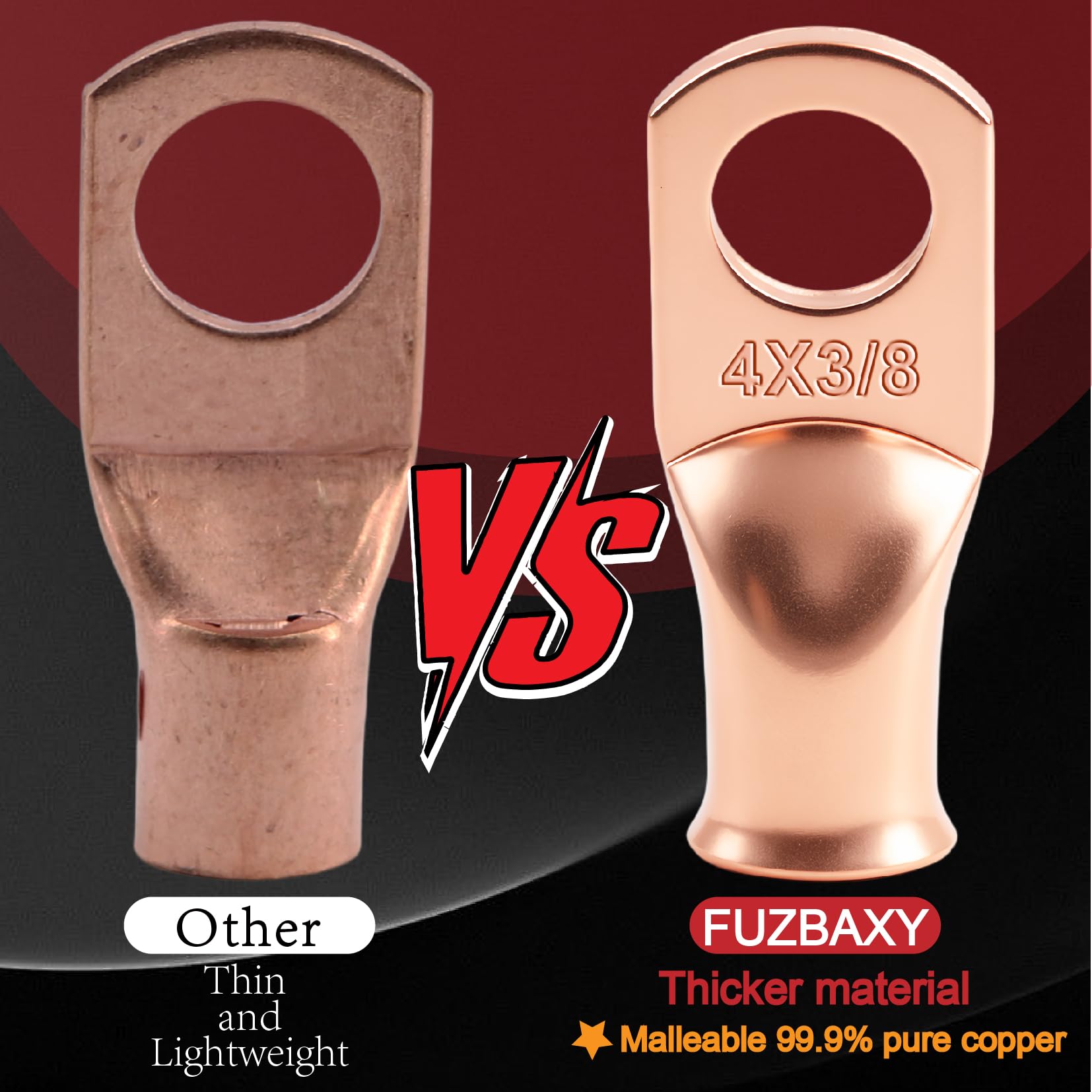 Snapklik.com : 4 AWG Wire Copper Battery Lugs,10PCS AWG4-5/16 Heavy ...