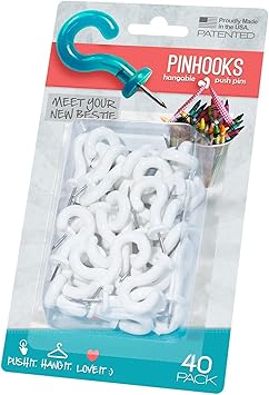 Amazon.com: Pinhooks Value Push Pin 40-Pack Wall Hooks, White : Tools ...
