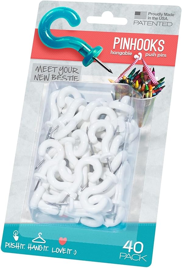 Amazon.com: Pinhooks Value Push Pin 40-Pack Wall Hooks, White : Tools ...