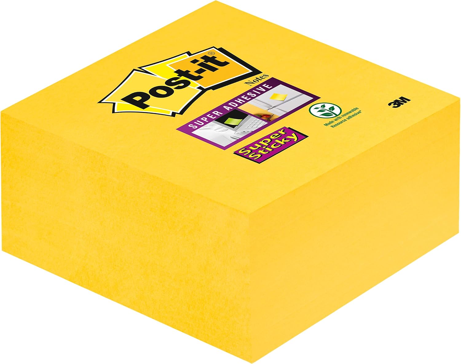 Post-it Super Sticky Notes Cube, Yellow, 76 mm x 76 mm, 350 Sheets/Pad ...