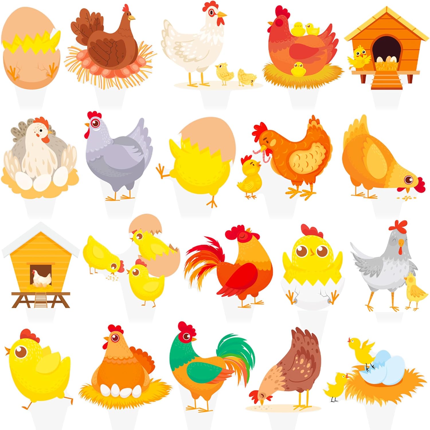Amazon.com: Chicken Party Cupcake Toppers 48Pcs Farm Chicken Birthday ...