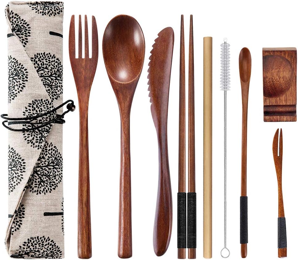 Amazon.com | OKA Reusable Wooden Travel Cutlery Set Japanese Style ...