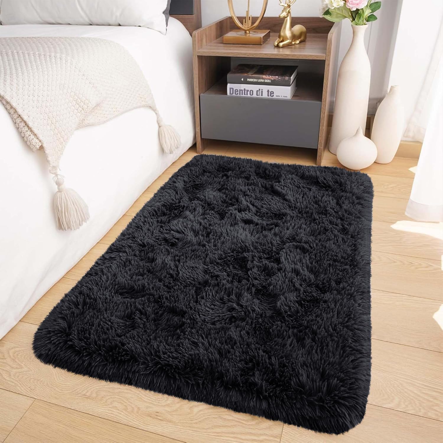 Amazon.com: IR Imperial Rooms Small Bedside Black Rug, Area Rugs for ...