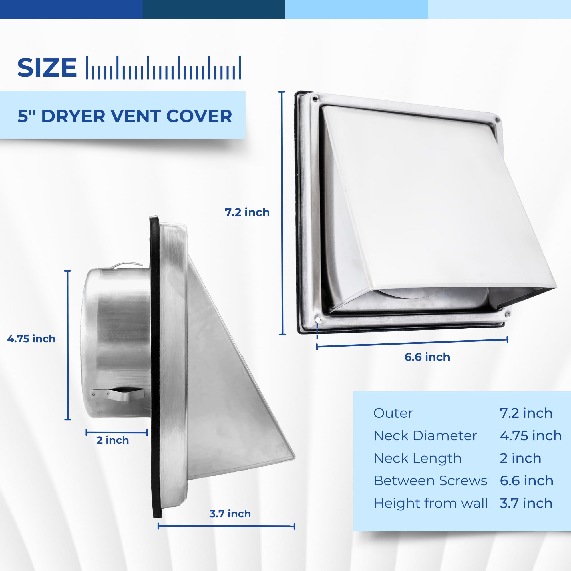 Snapklik.com : Fits 5" Neck Dryer Duct Stainless Steel Square Dryer ...