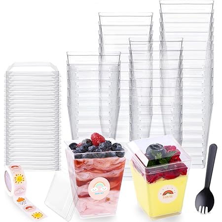 Amazon.com | 50 Pack 8 oz Clear Plastic Dessert Cup with Dome Lids ...