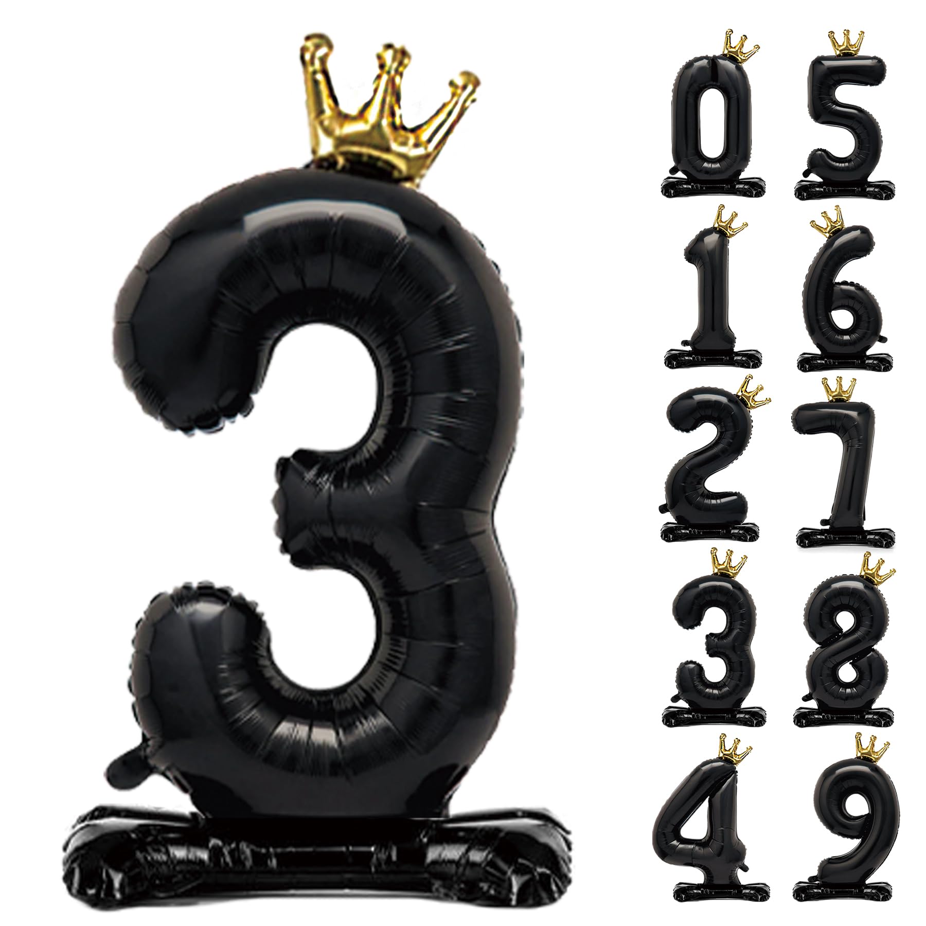 Amazon.com: Gifloon Standing Black Number 3 Balloon with Crown For Kids ...
