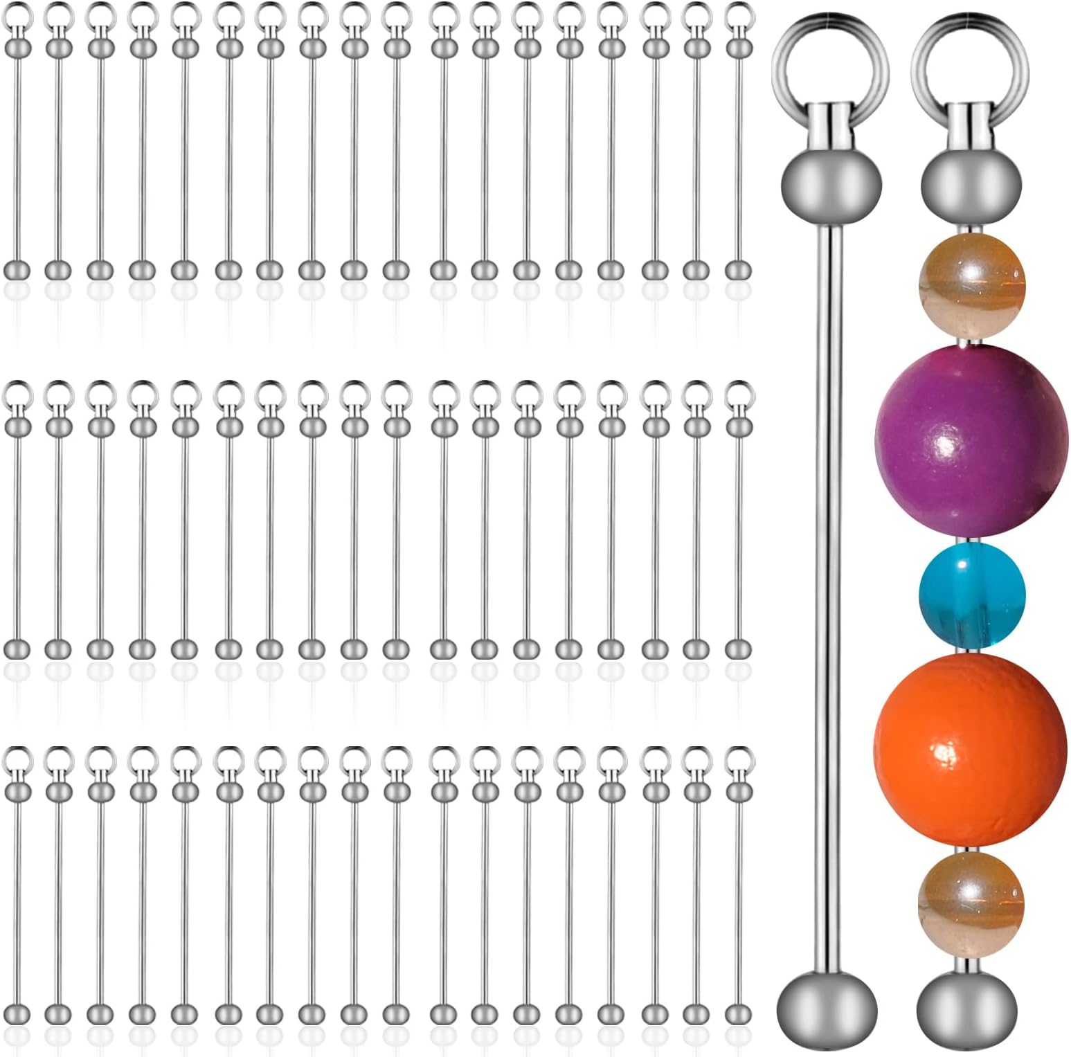 Amazon.com: 50pcs Beadable Keychains DIY Set, Metal Sliver Blank ...