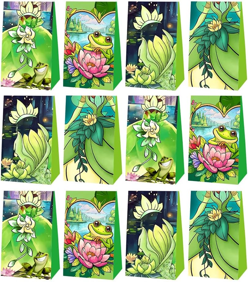 Amazon.com: FFGJA 12pcs Frog Princess Birthday Party Gift Bags Goodie ...
