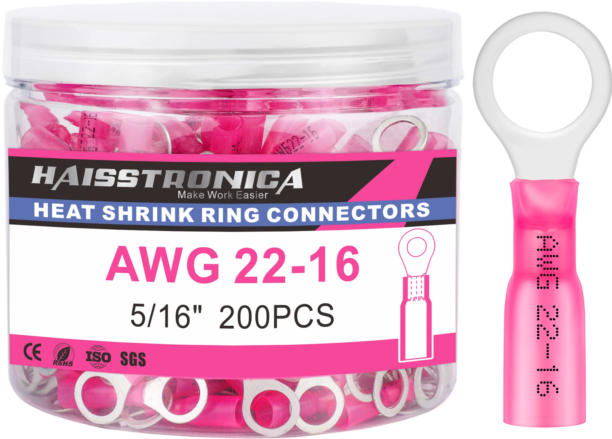 Amazon.com: haisstronica 200PCS Heat Shrink Ring Terminals 5/16" Marine ...