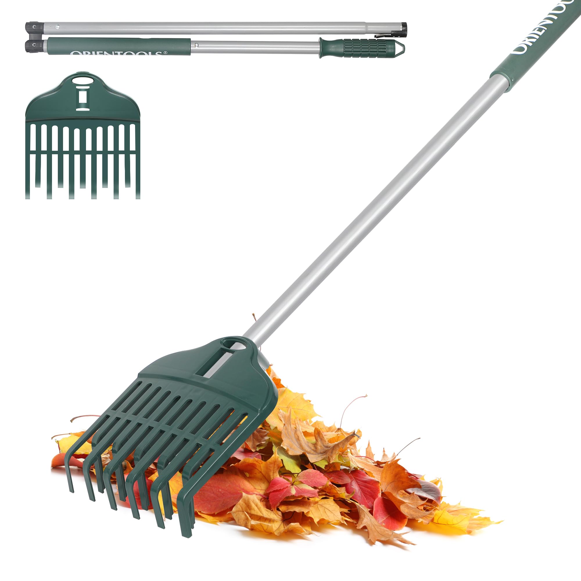ORIENTOOLS Rake for Garden Leaf, Leaf Rake with New Double Row Tine 8 ...