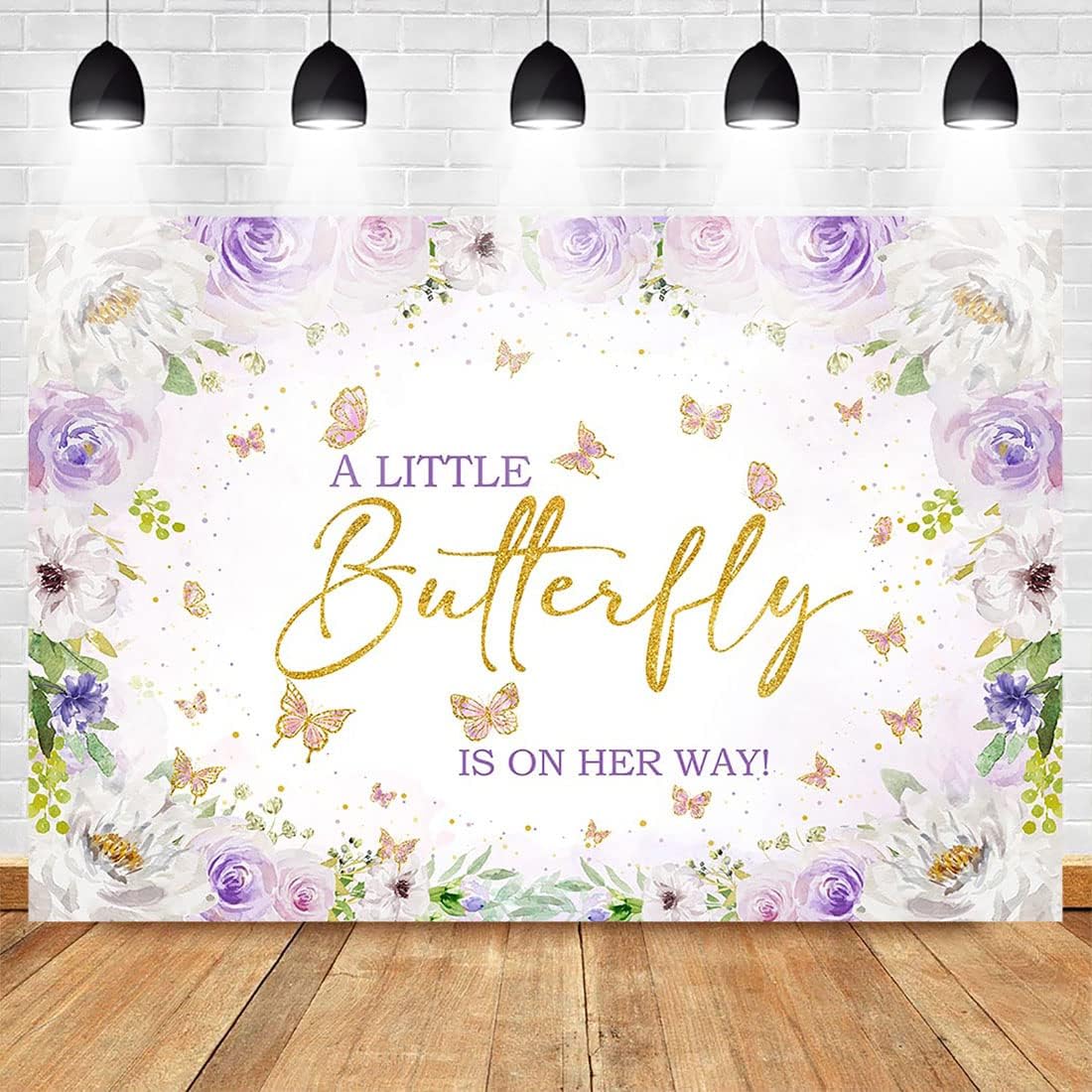 Amazon.com : Butterfly Baby Shower Backdrop Purple Floral A Little ...