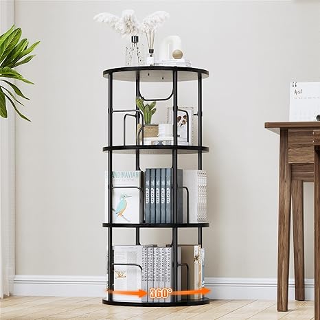 Amazon.com: Rotating Bookshelf, 3 Tier Round Revolving Bookcase with ...