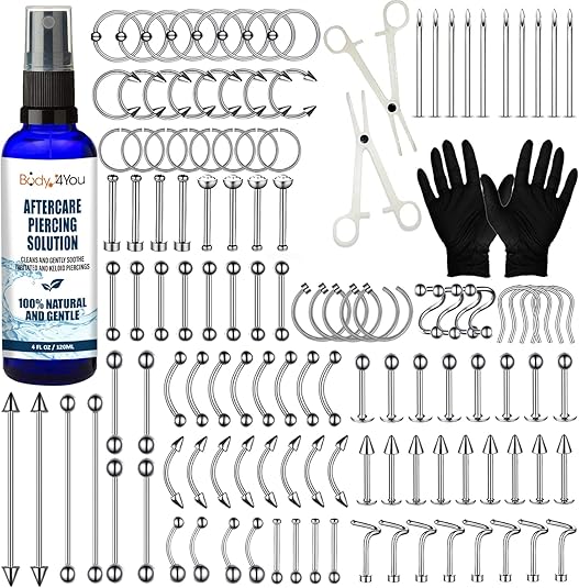Amazon.com: BodyJ4You 156PC Body Piercing Kit Aftercare Saline Spray ...