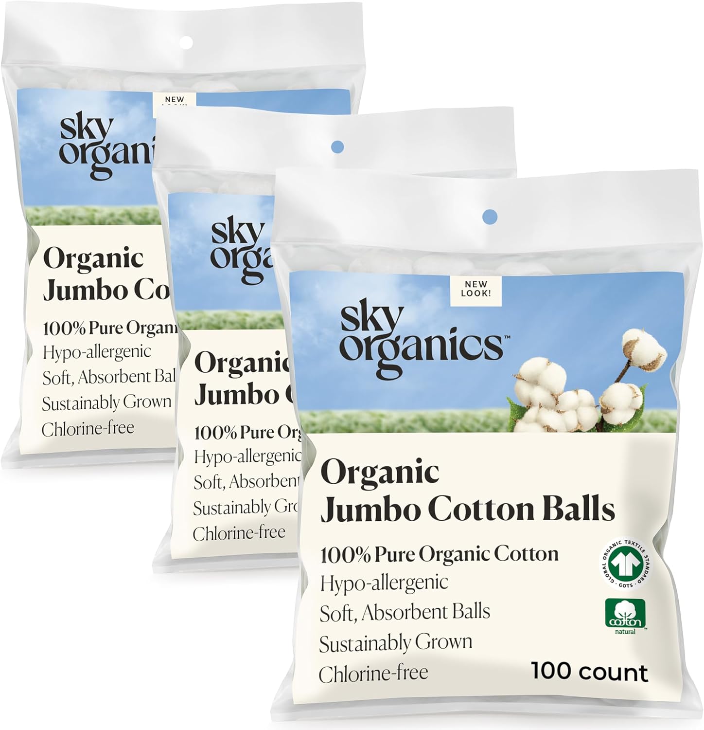 Sky Organics Cotton Balls Organic by (3 packs of 100 ct.), Fragrance ...