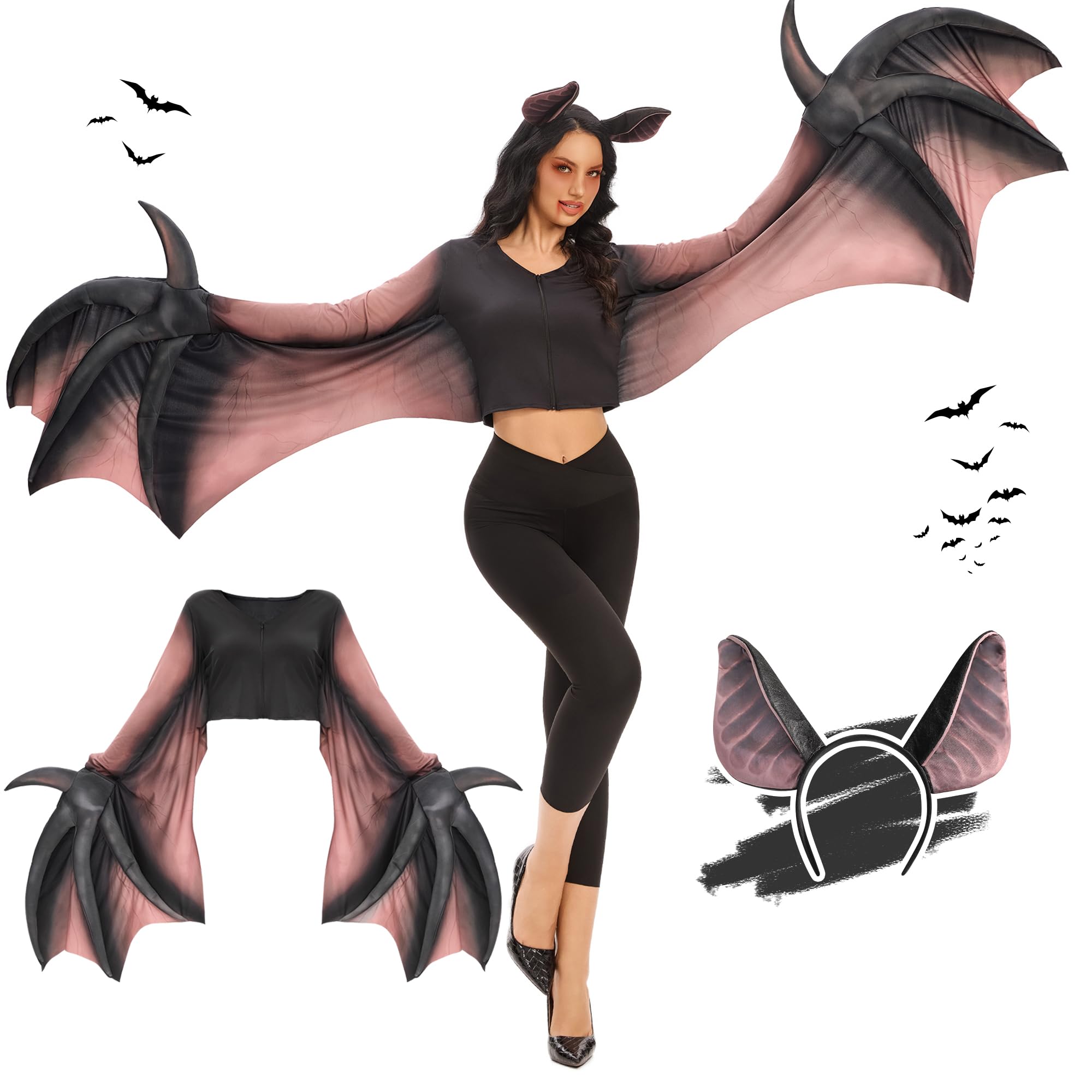 Amazon.com: Funnlot Bat Costume Women Set, Bat Wings Costume with Bat ...
