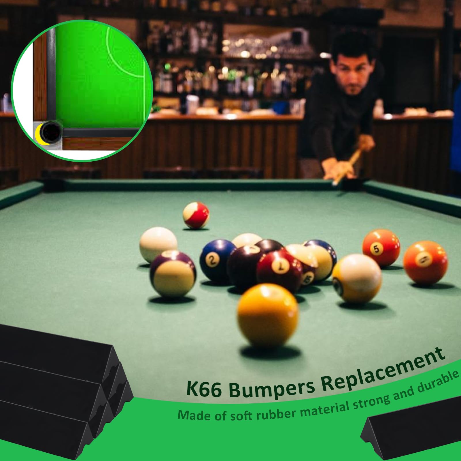 Snapklik.com : K66 Pool Table Bumpers 8 Foot (Set Of 6)