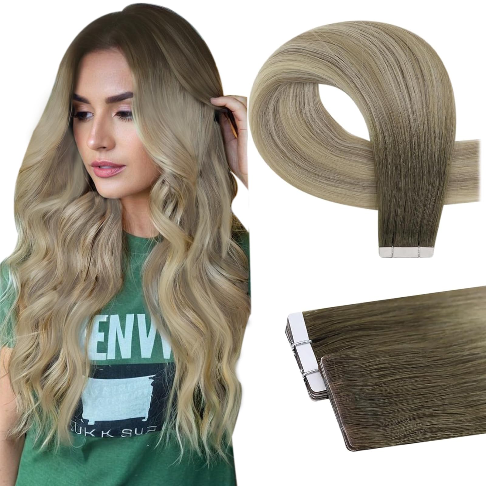 Amazon.com : Full Shine Injected Tape in Hair Extensions 14Inch ...