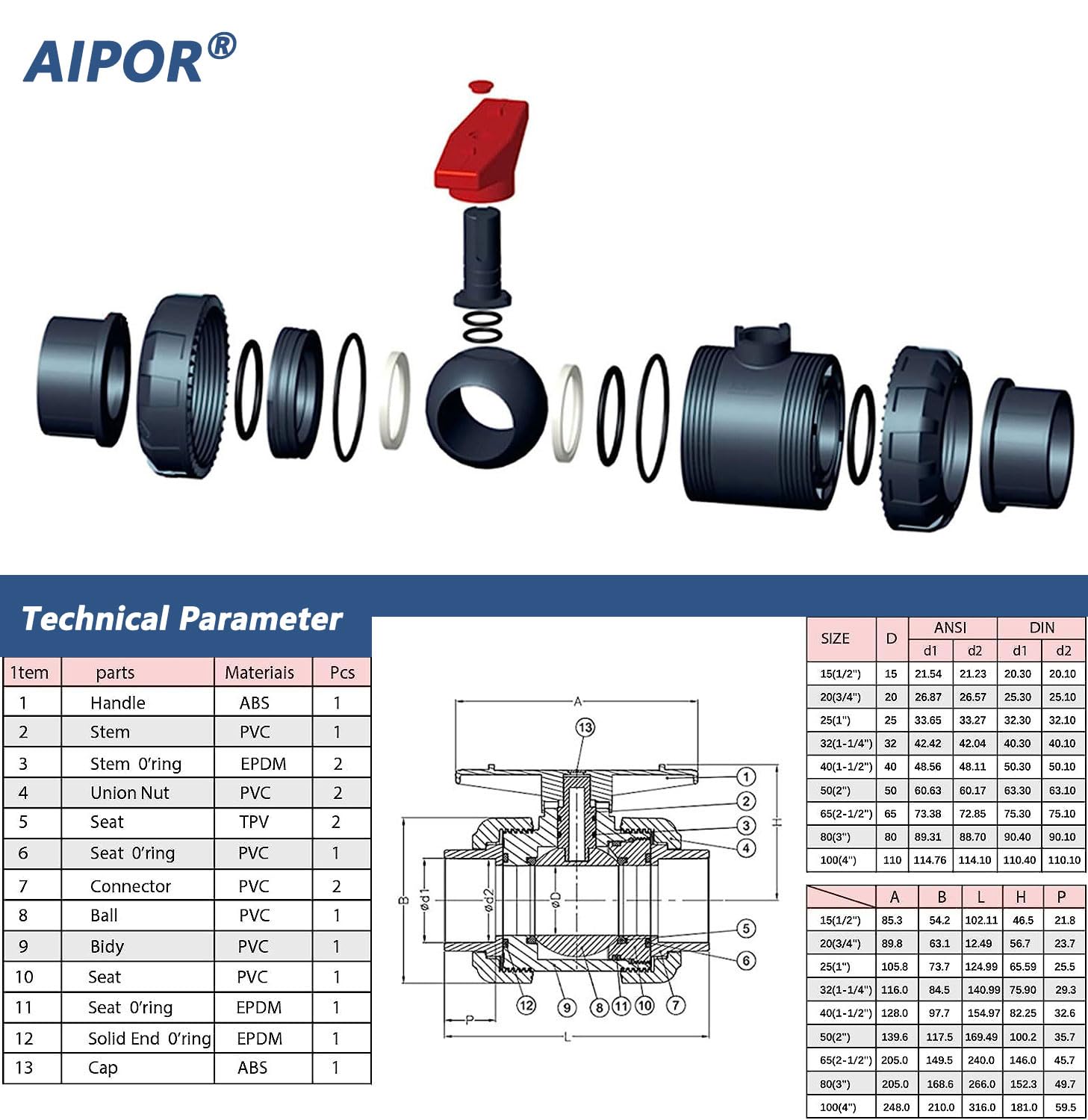 Snapklik.com : AIPOR 1-1/2" UPVC Union Ball Valve, Pool True Union Full ...