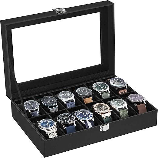 Amazon.com: SONGMICS Watch Box, Christmas Gifts, 12-Slot Watch Case ...