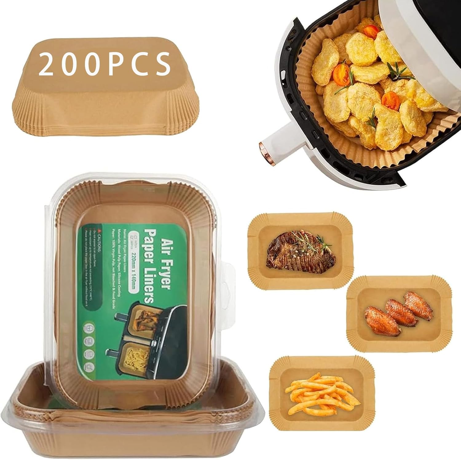 Amazon.com: 200PCS Air Fryer Paper Liners 8.6''x5.5'' Air Fryer ...