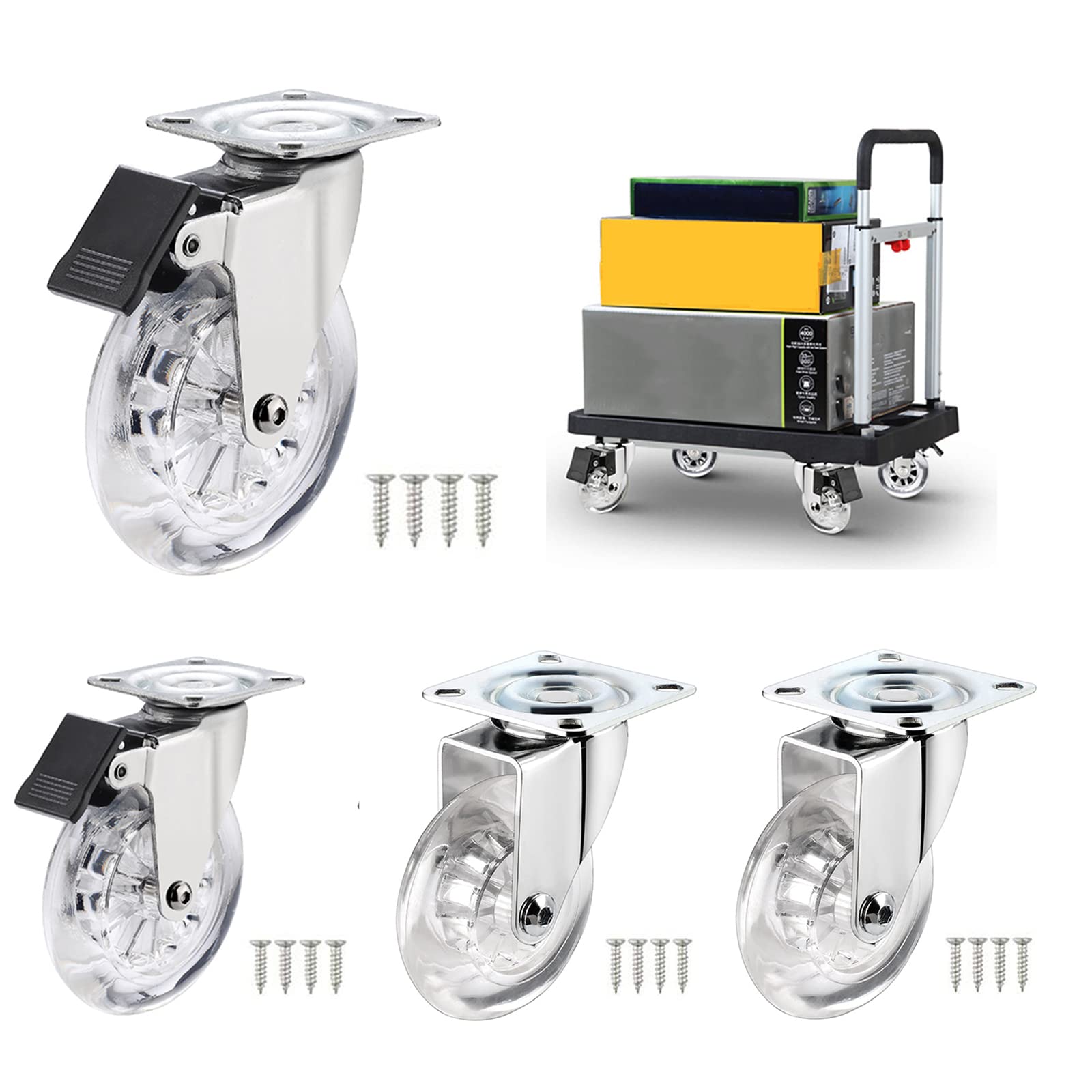 Buy 100mm Heavy Duty Furniture Casters Wheels, Transparent Pu Rubber ...