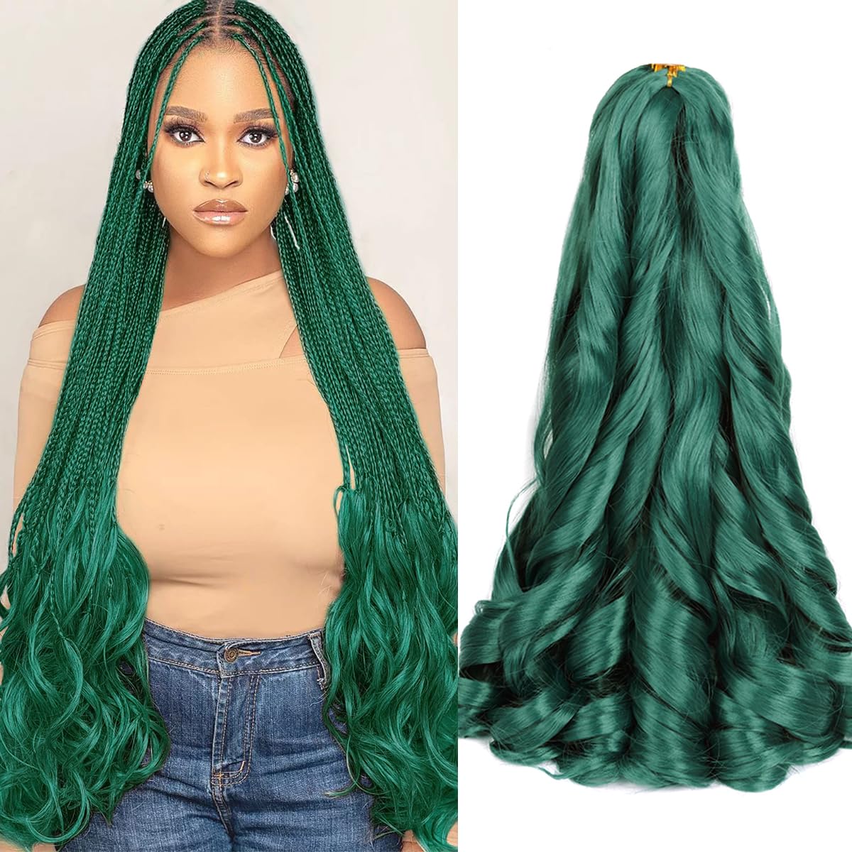 Amazon.com : Luoyudu Green French Curl Braiding Hair Extensions 24Inch ...