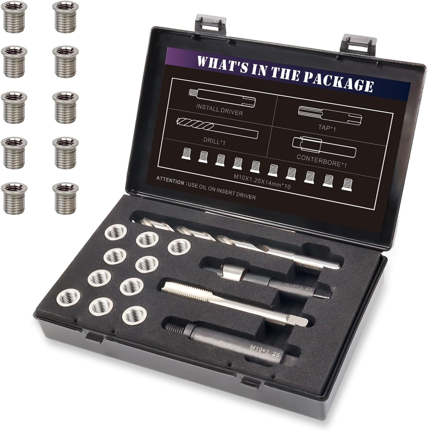 Amazon.com: SENNMONN M10X1.25 Thread Repair Kit with 14mm Insert HSS ...