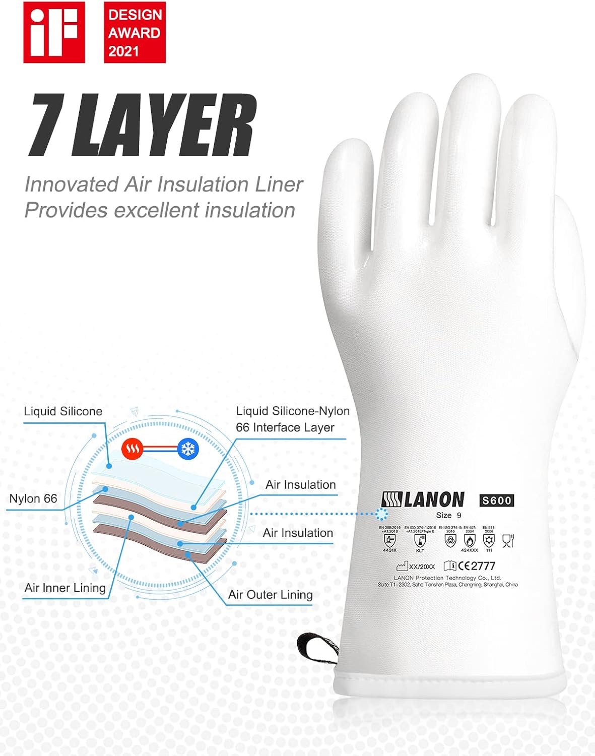 Guantes de horno de silicona líquida, 7 capas (-100 F a 570 F), guantes ...