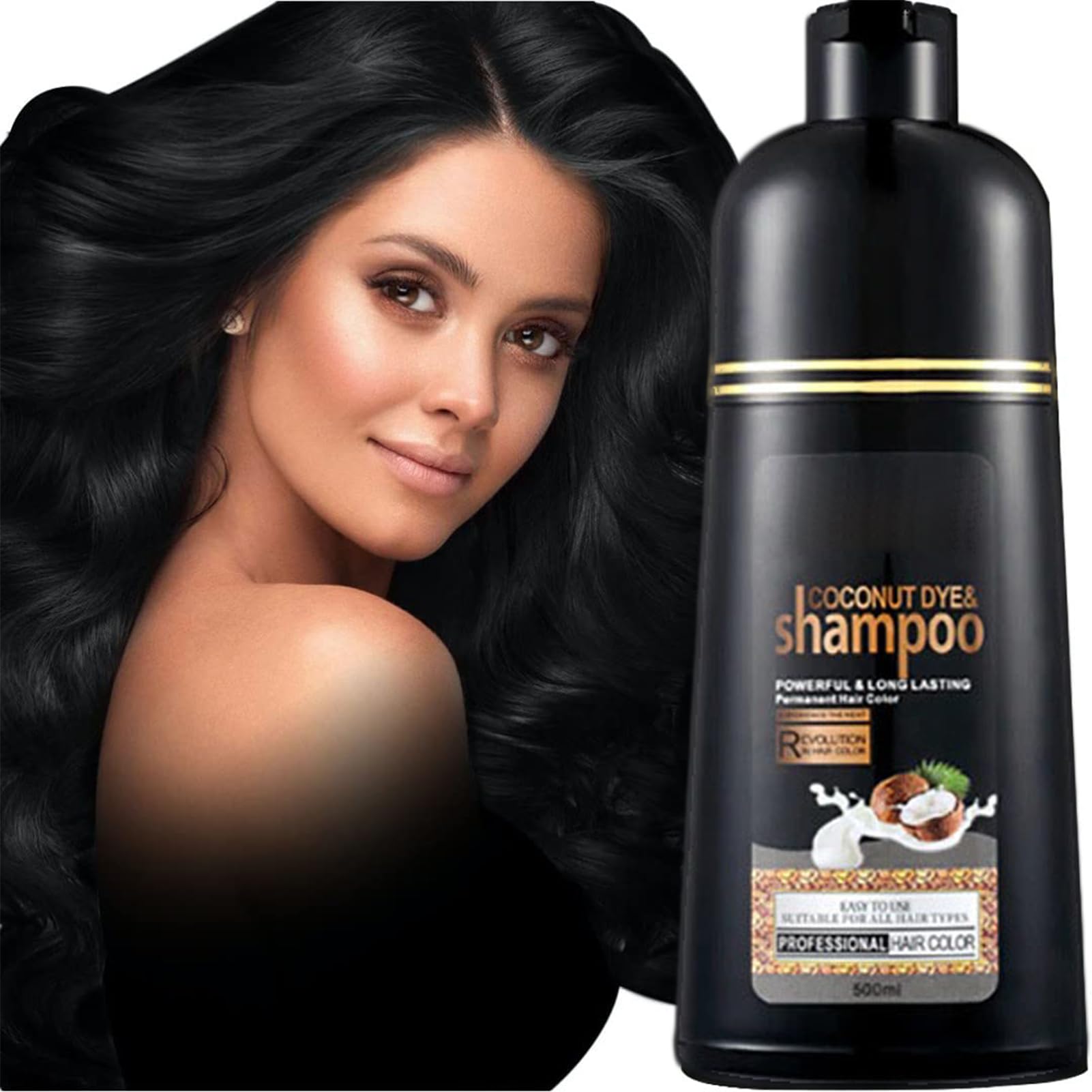 Black Hair Dye Shampoo - Black Hair Shampoo - 500ml Coconut Ginger ...