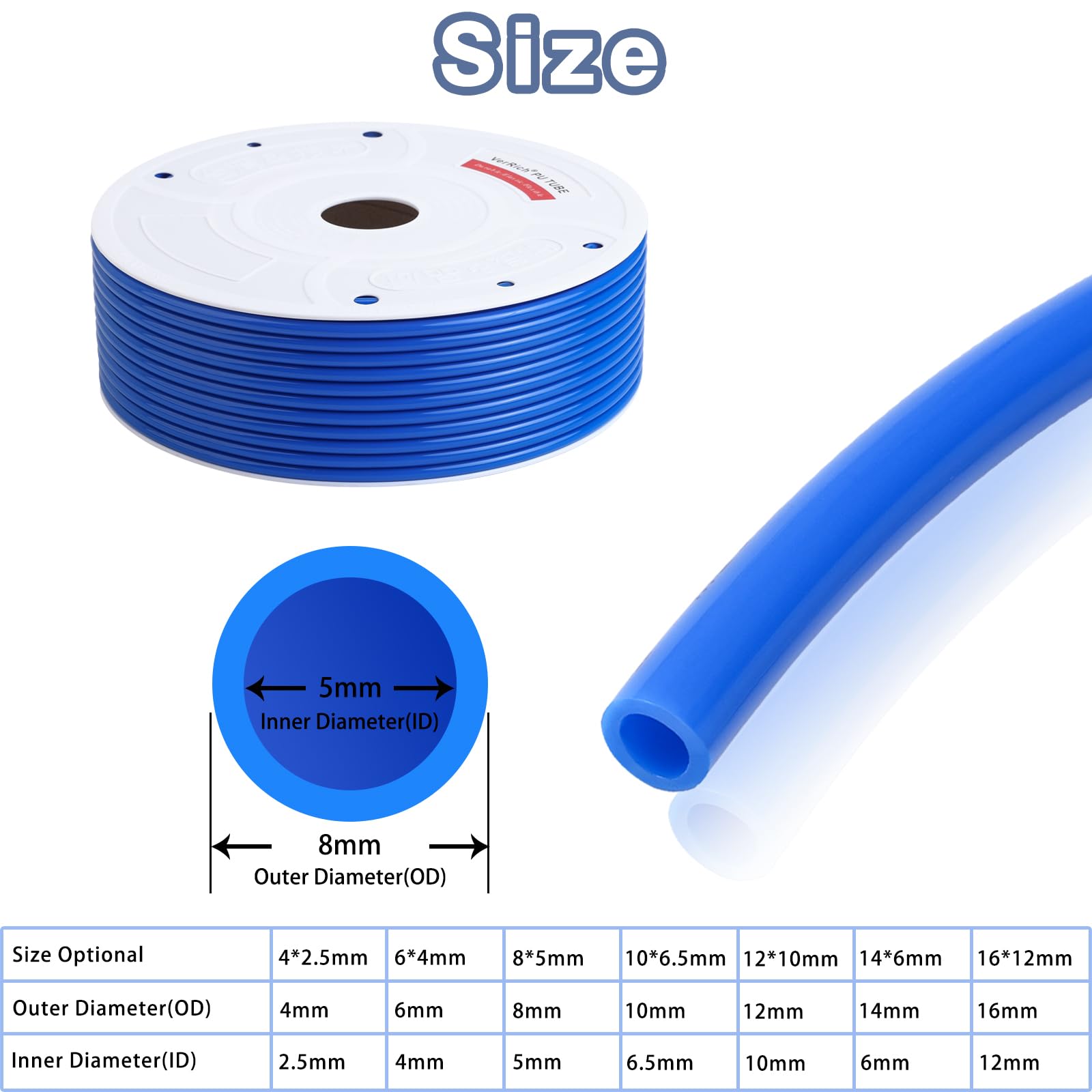 Snapklik.com : VerRich Pneumatic Tubing Pipe Pu Hose,Blue 8mm OD X 5mm ...