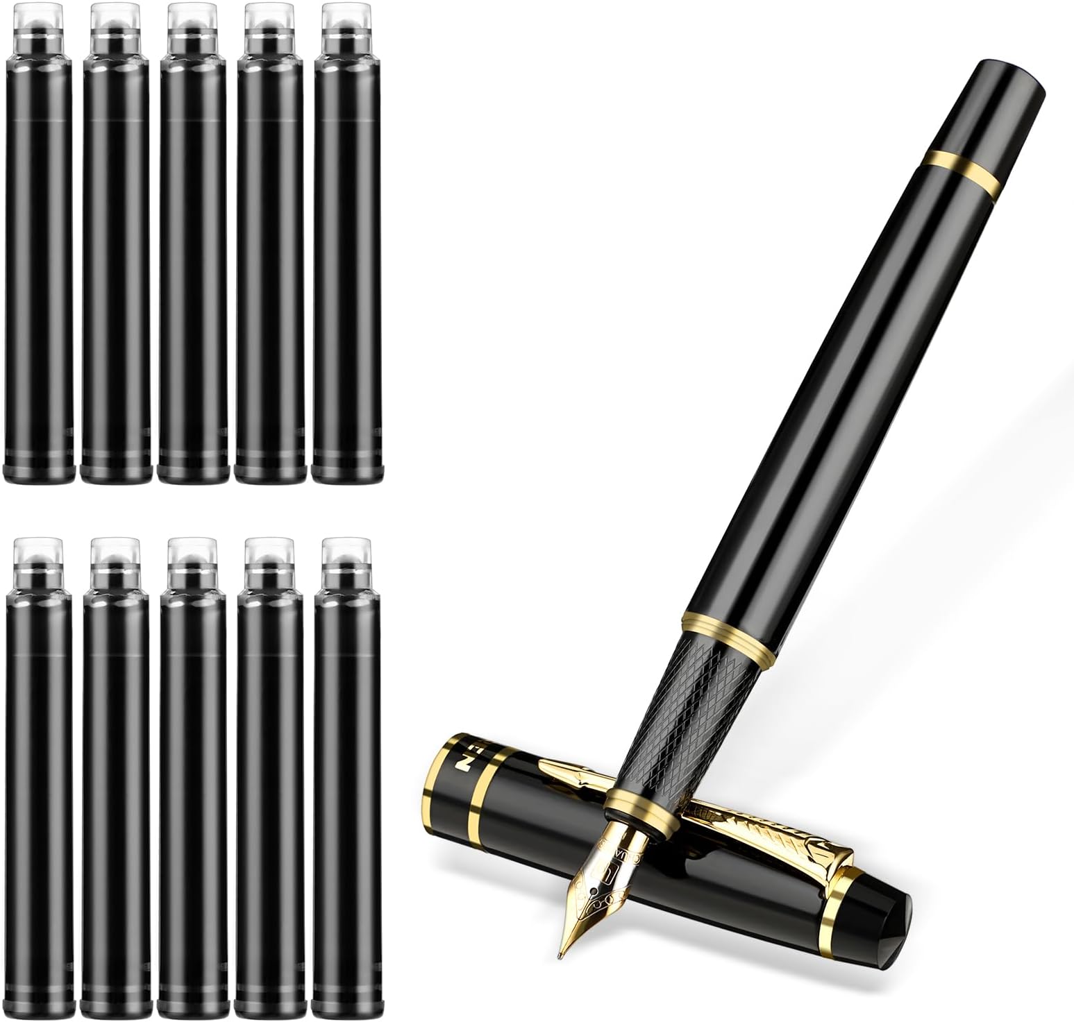 Amazon.com : cobee Luxury Metal Fountain Pen Set, Black Lacquer Trim ...