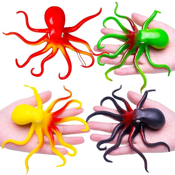 Amazon.com: Bbiamsleep 4 Pieces Rubber Octopus Figures Ocean Octopus ...