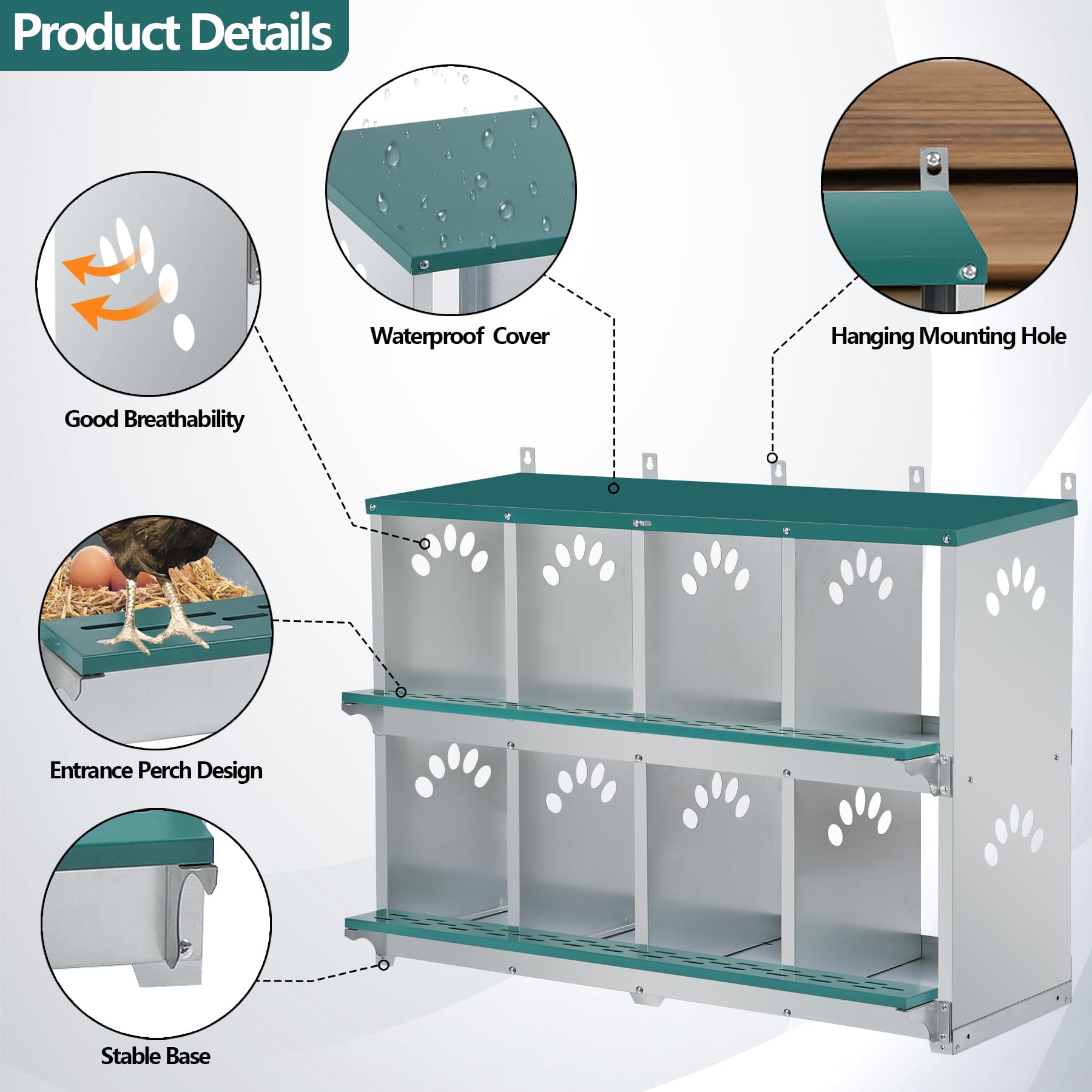 Snapklik.com : Chicken Nesting Box, 8 Compartment Roll Away Nesting Box ...