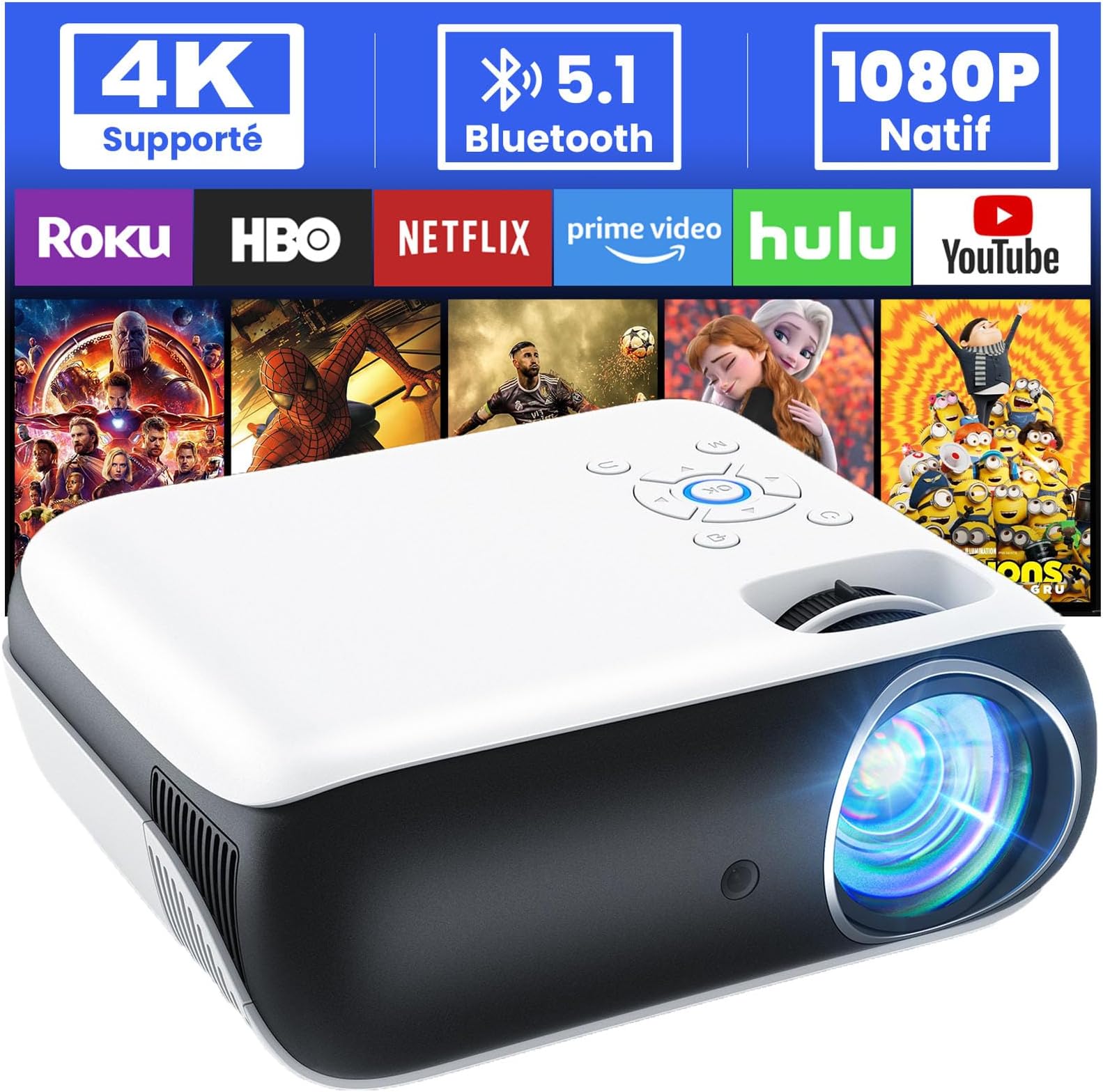 Mini Projecteur Bluetooth, AKATUO Vidéoprojecteur 1080P Full HD ...