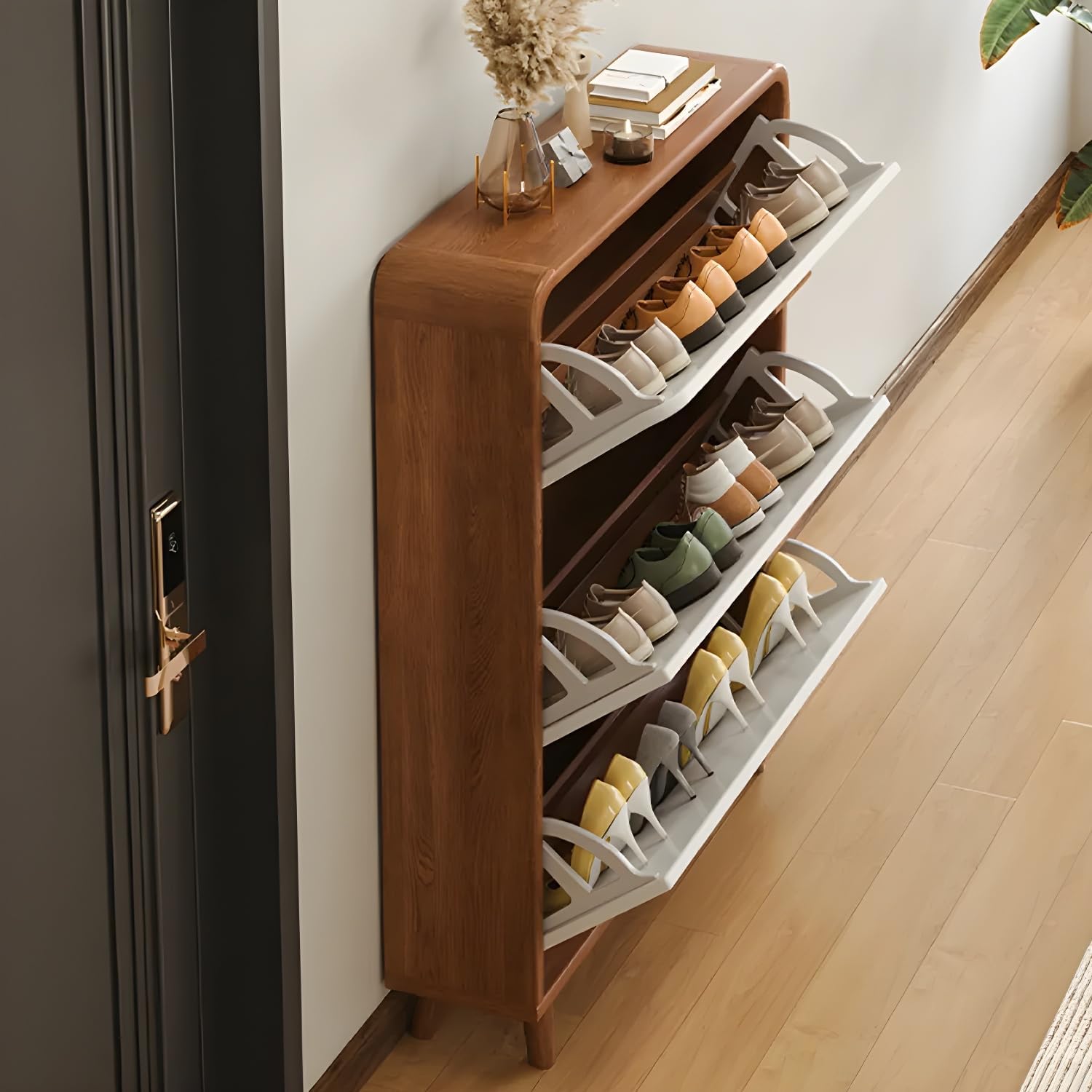 Amazon.com: LITFAD Modern Brown & White Wood Shoe Cabinet with Front ...