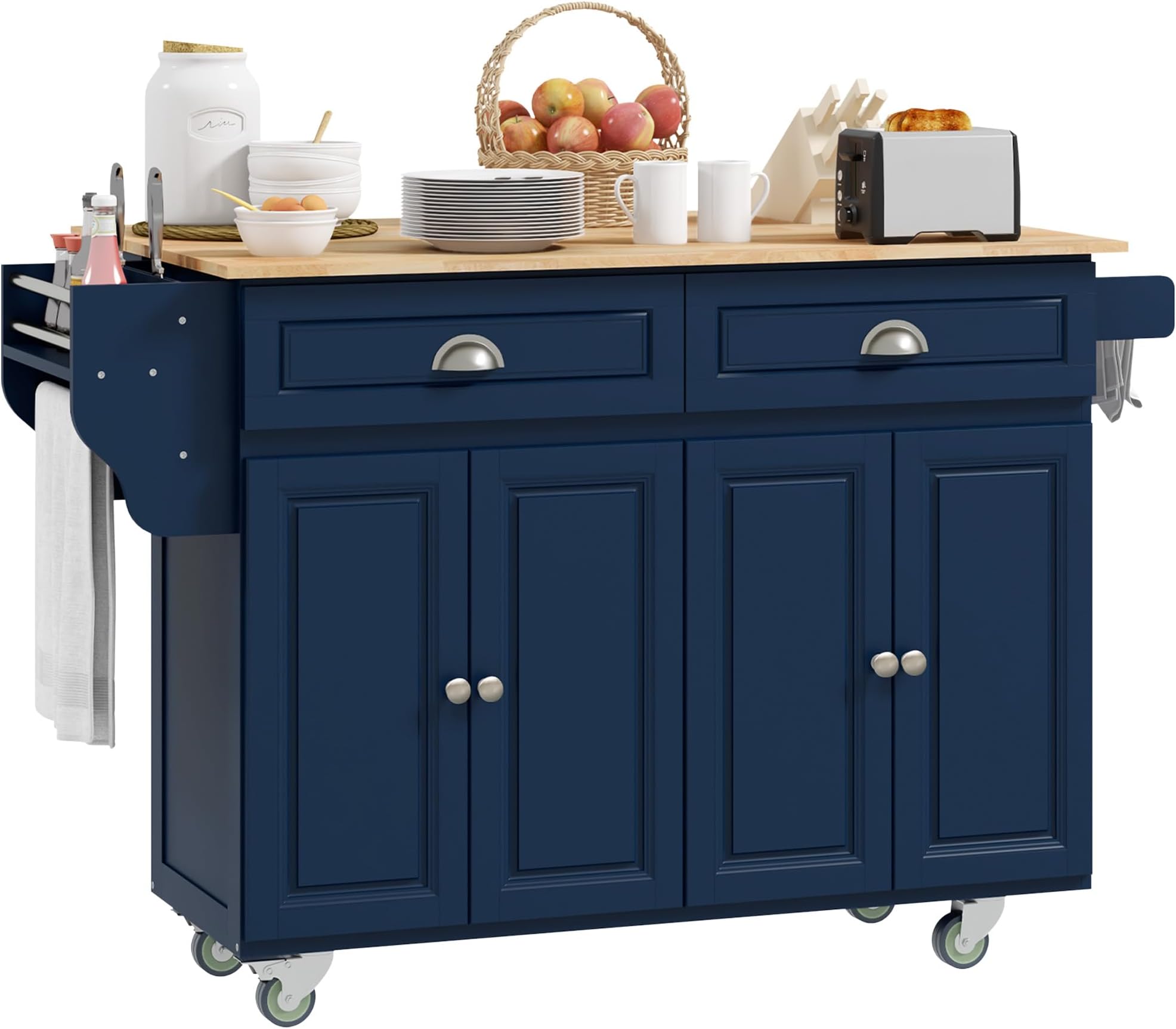 HOMCOM Kitchen Island with Storage, Rolling Kitchen Island with Drop ...