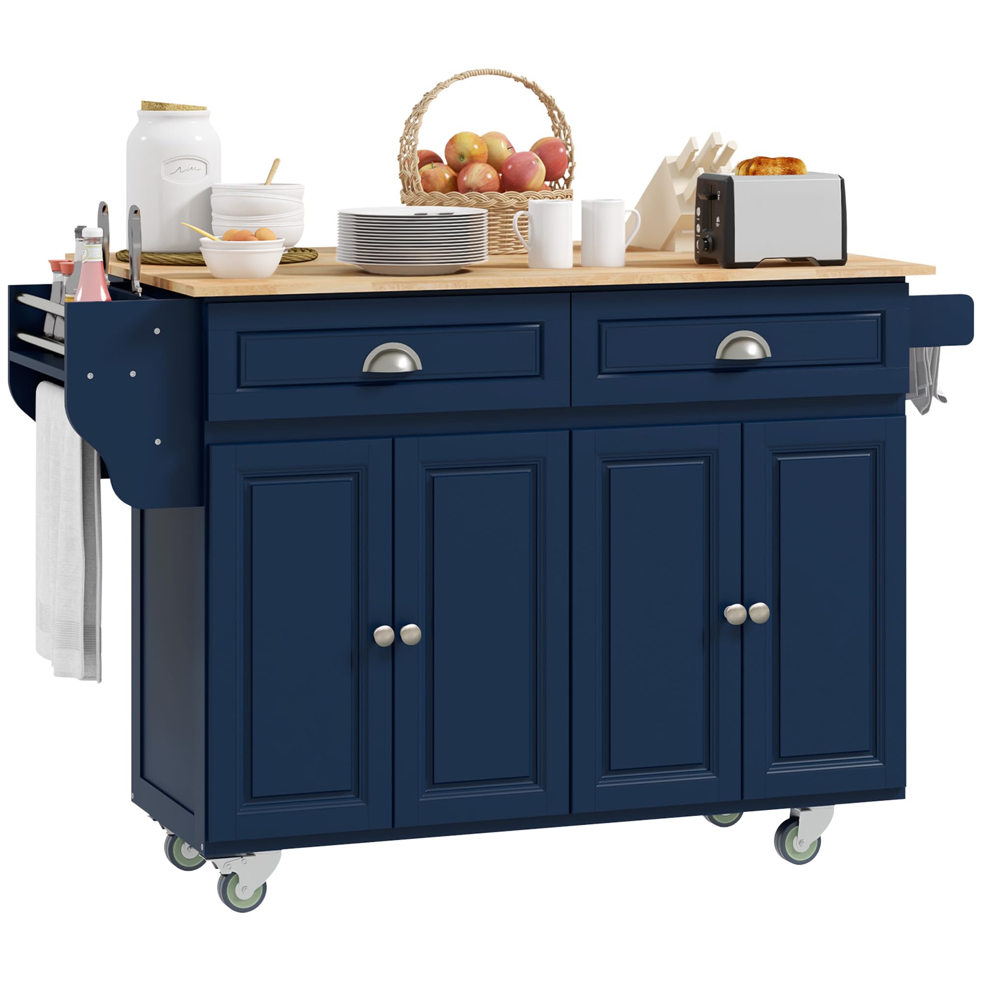 HOMCOM Kitchen Island with Storage, Rolling Kitchen Island with Drop ...