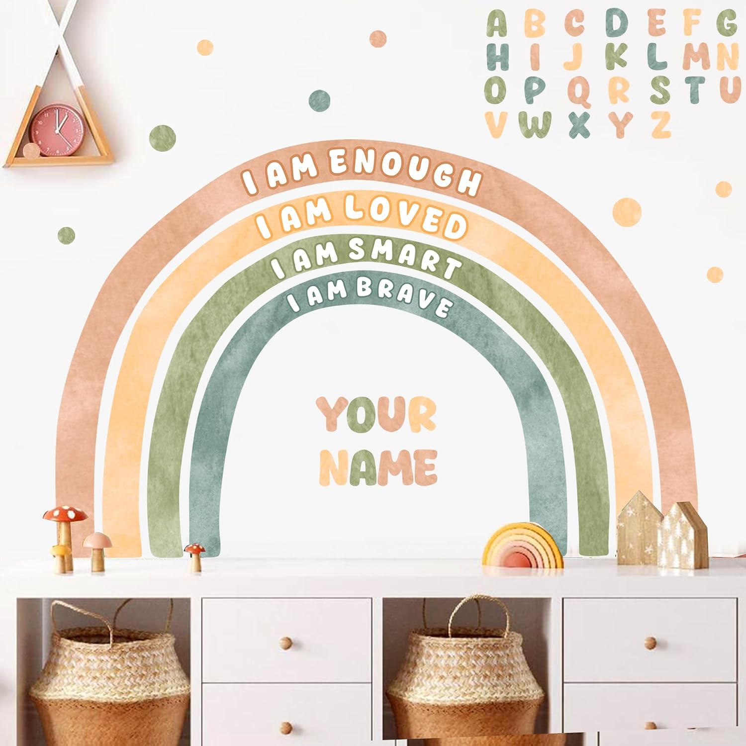 Amazon.com: Custom Name Watercolor Rainbow Wall Stickers Baby Kids Wall ...