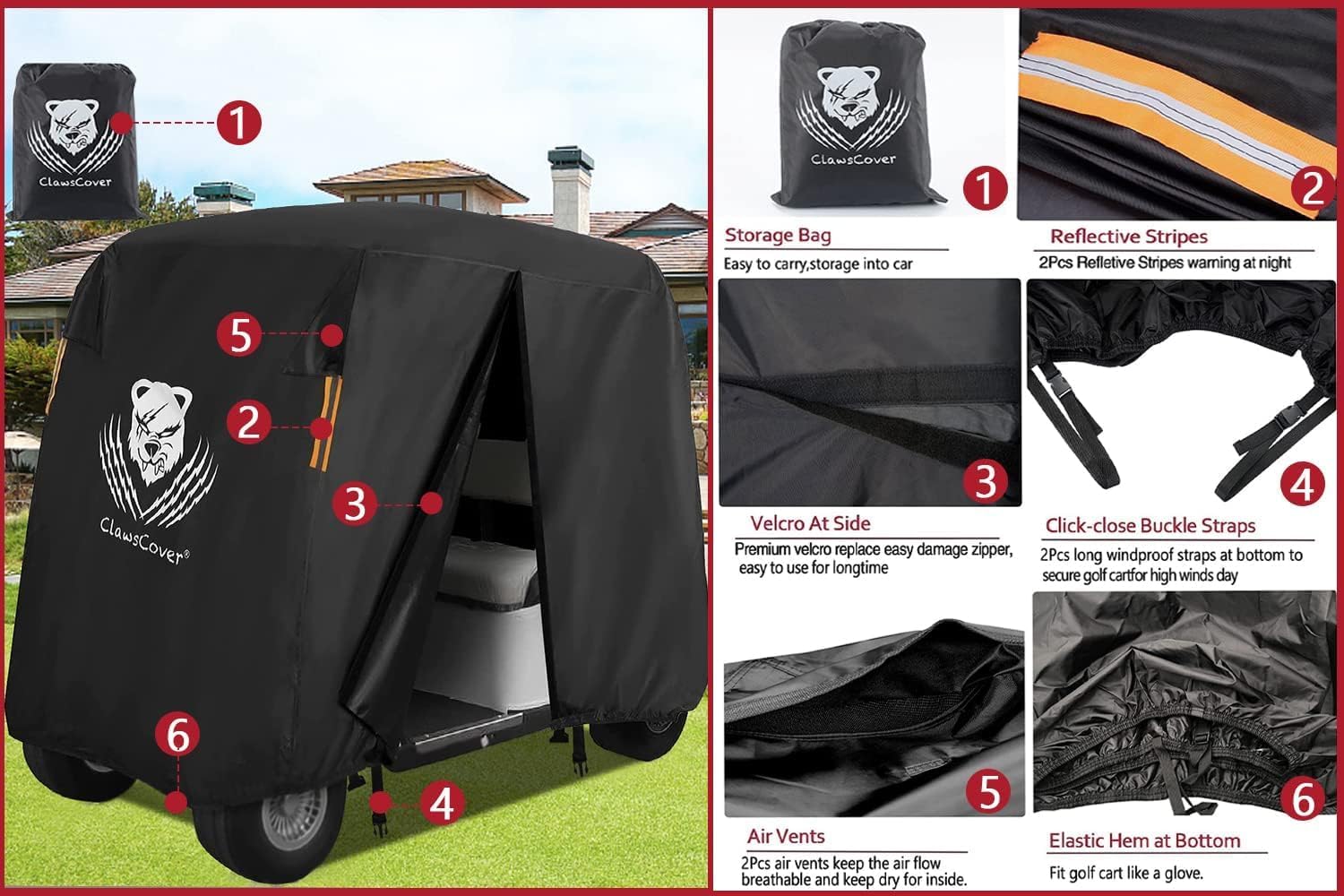 246 Passenger Golf Cart Covers,Waterproof Outdoor Heavy Duty Fadeless ...