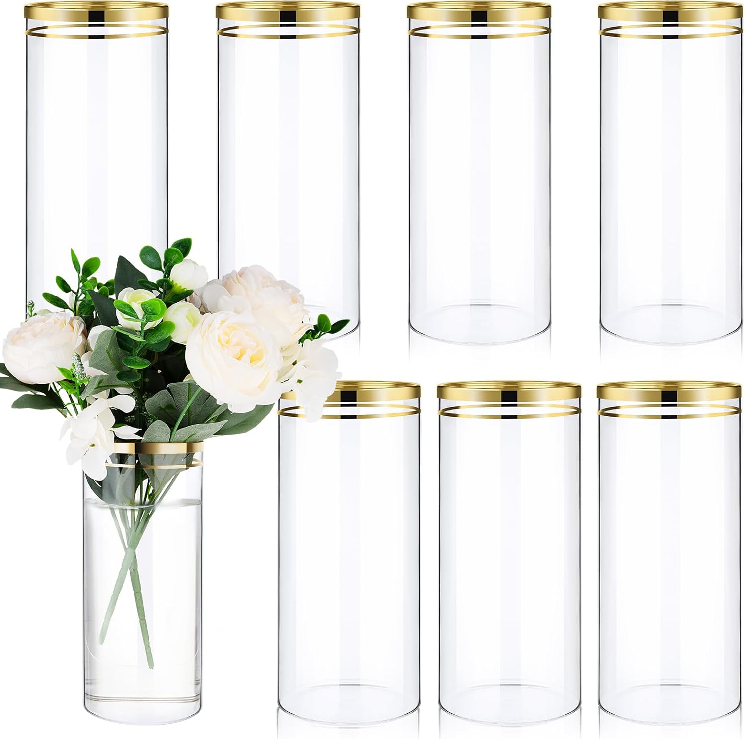 Amazon.com: Maxdot 8 Pcs Gold Rim Glass Cylinder Vases for Centerpieces ...