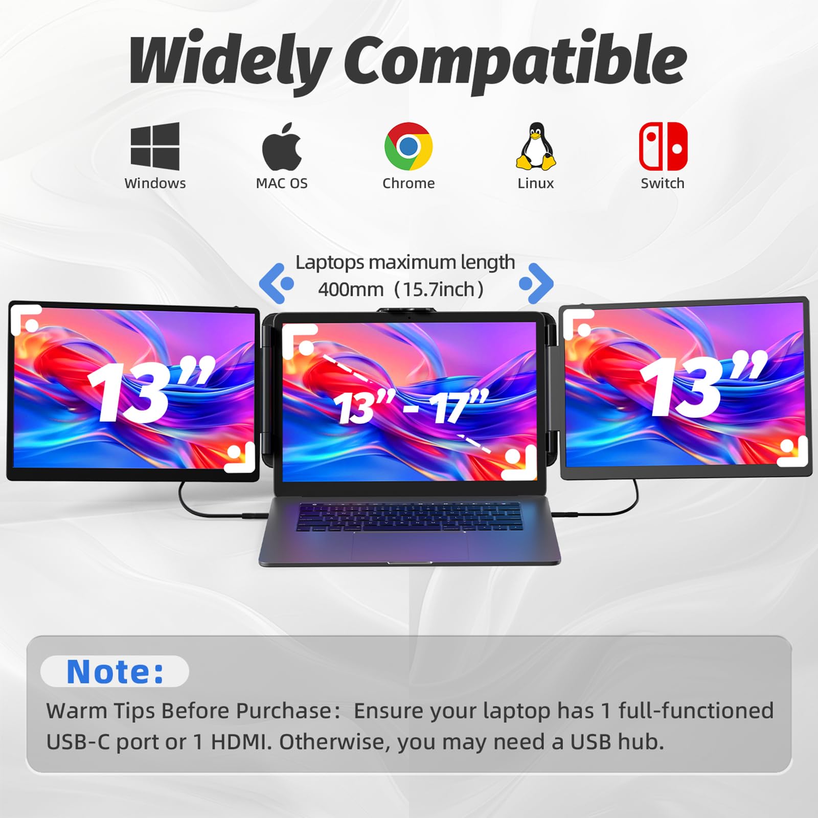 Snapklik.com : KOJOM 2K Laptop Screen Extender - 13" IPS 1440P Triple ...