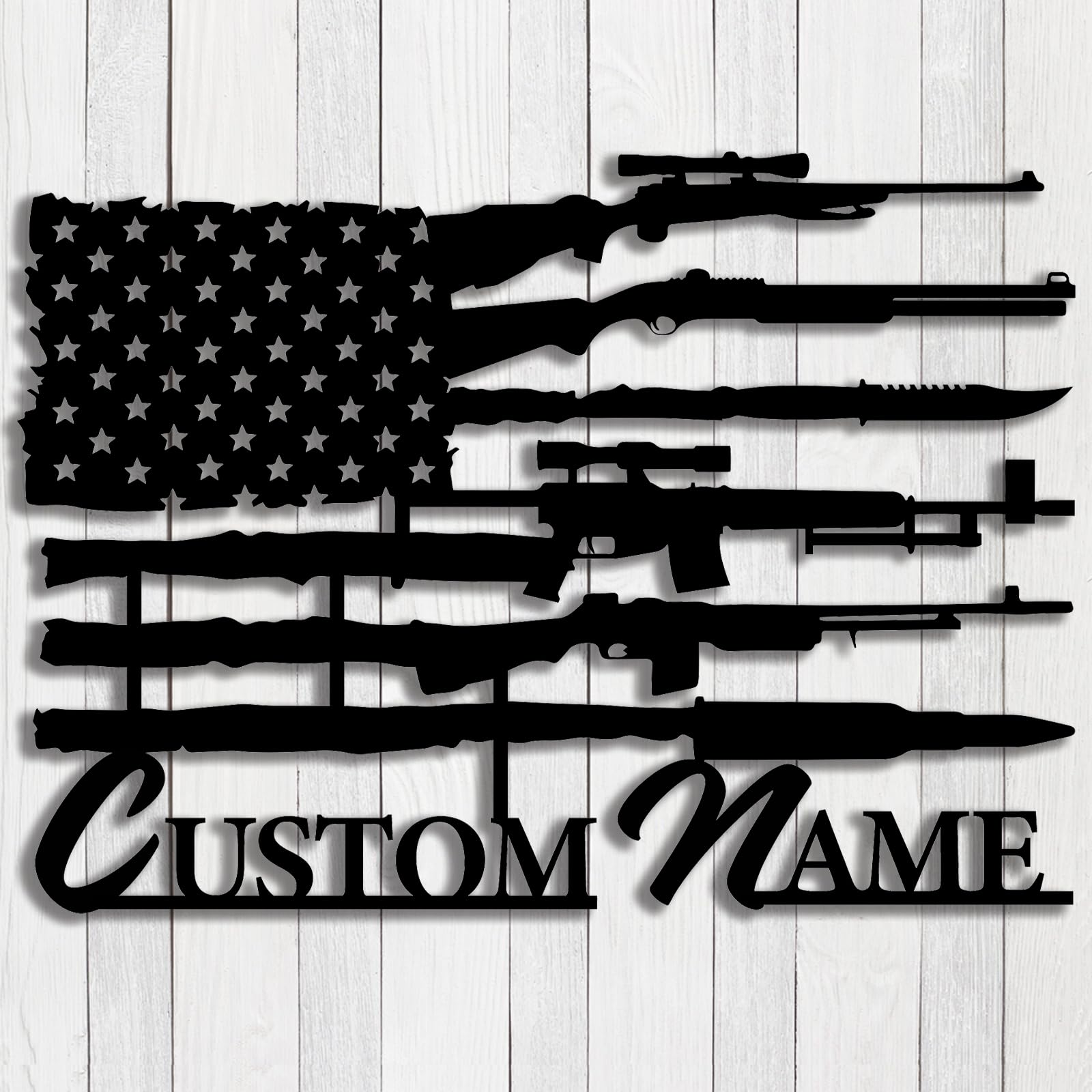 Amazon.com : Custom American Flag Gun Metal Wall Art, Personalized Gun ...