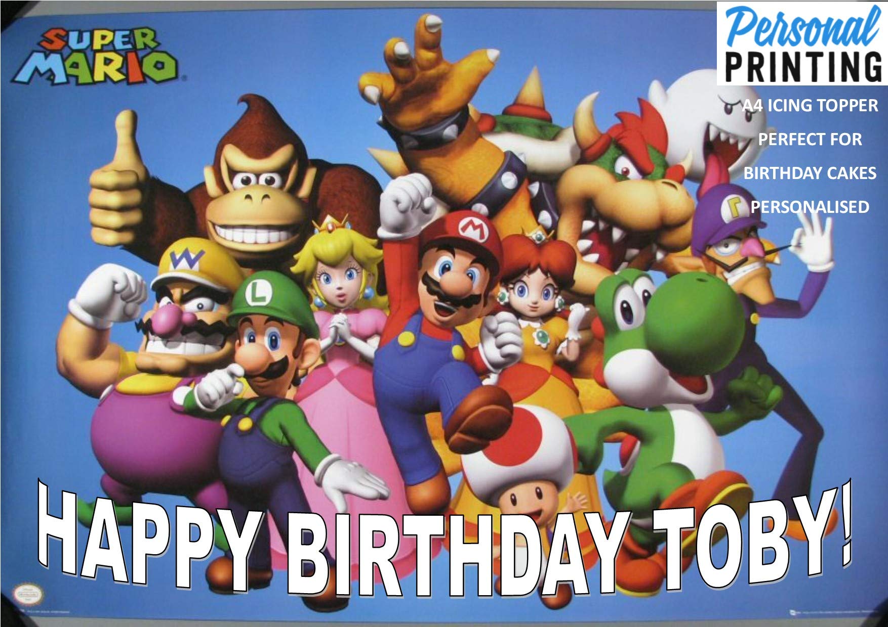 Buy Super Mario Characters or Text Personalised Name Age Happy Birthday ...