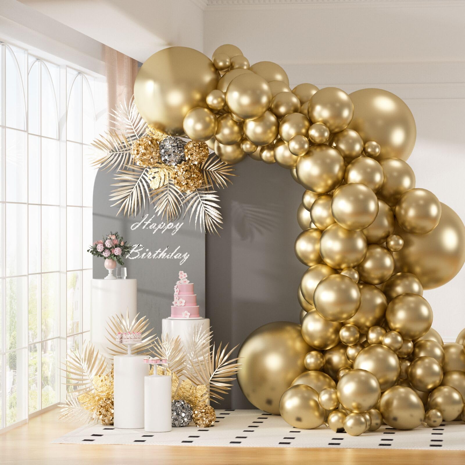 Amazon.com: 130pcs Metallic Gold Balloons Garland Kit, Different Sizes ...