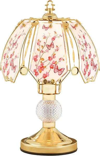 Collections Etc Cherry Blossom and Butterfly Gold-Tone Touch Lamp ...