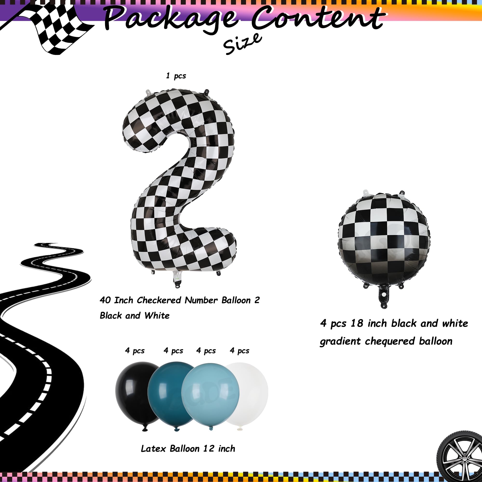Party Balloon Kit Race Car Balloon Bundle - Pink & Black Checkered ...