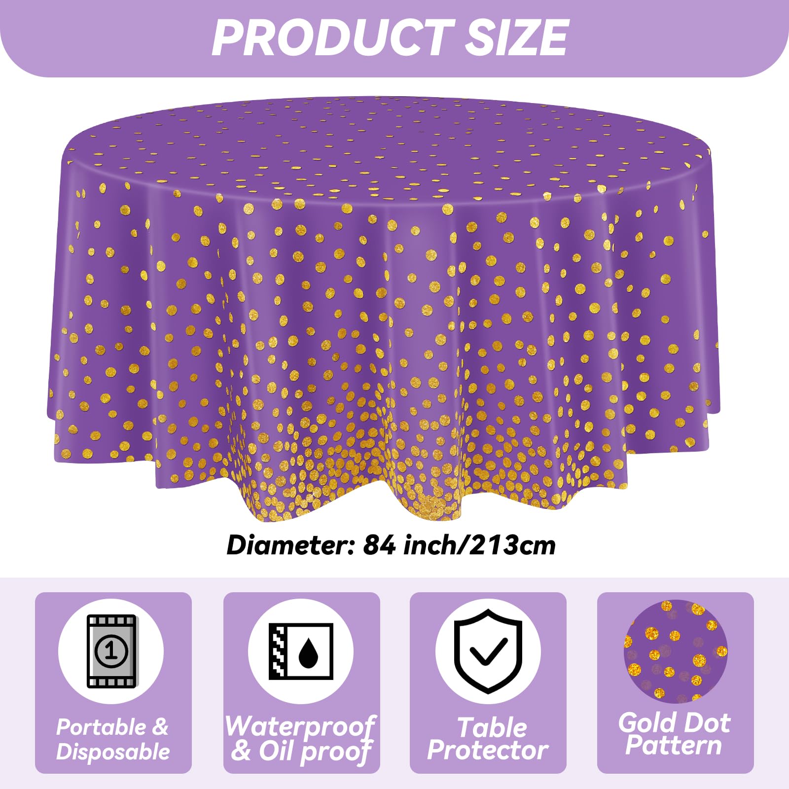 Snapklik.com : Newwiee 3 Pcs Round Dot Tablecloth 84 Inch Plastic Table ...
