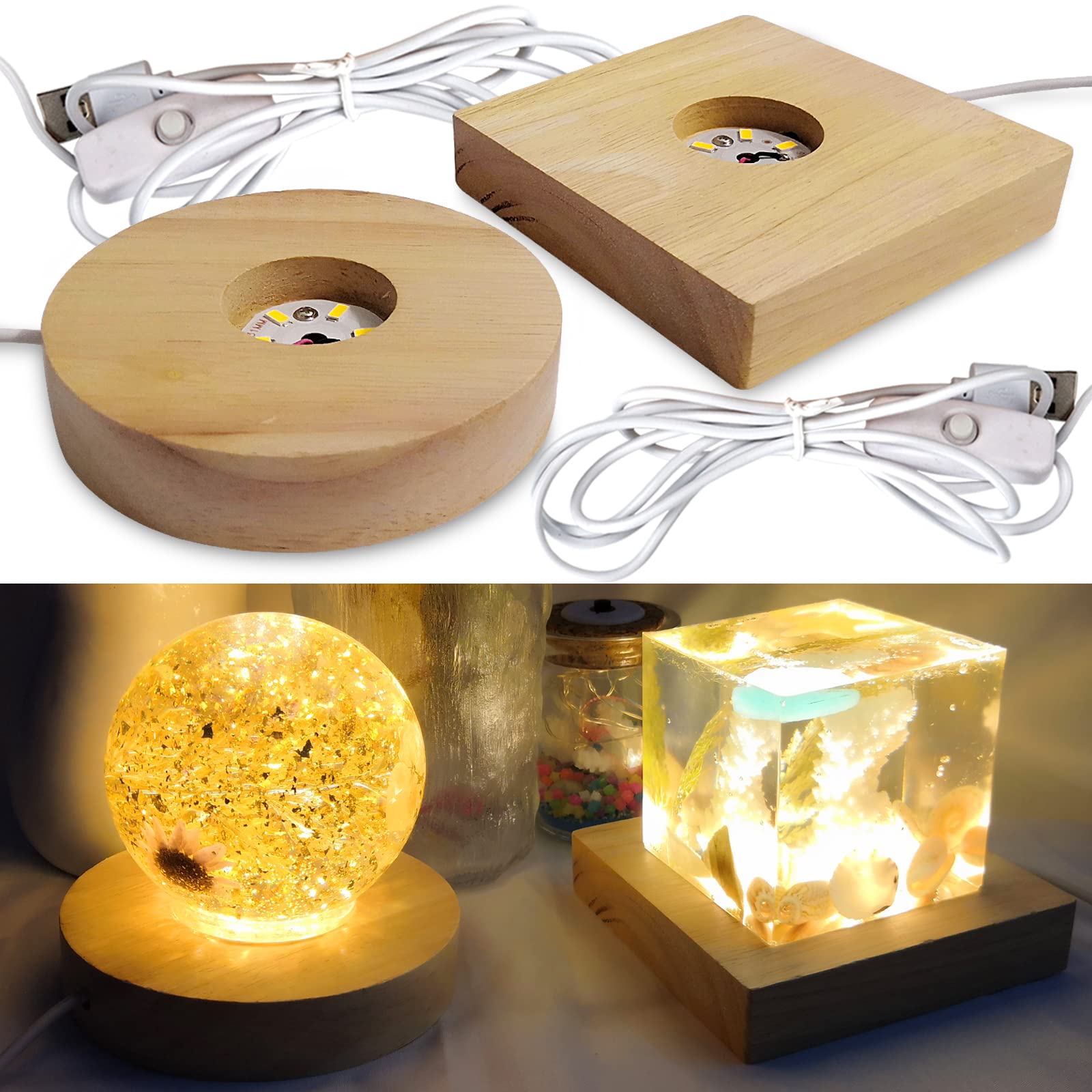 Amazon.com: Voaesdk 2Pcs Wood LED Lights Display Bases 3.94 Inch Wooden ...