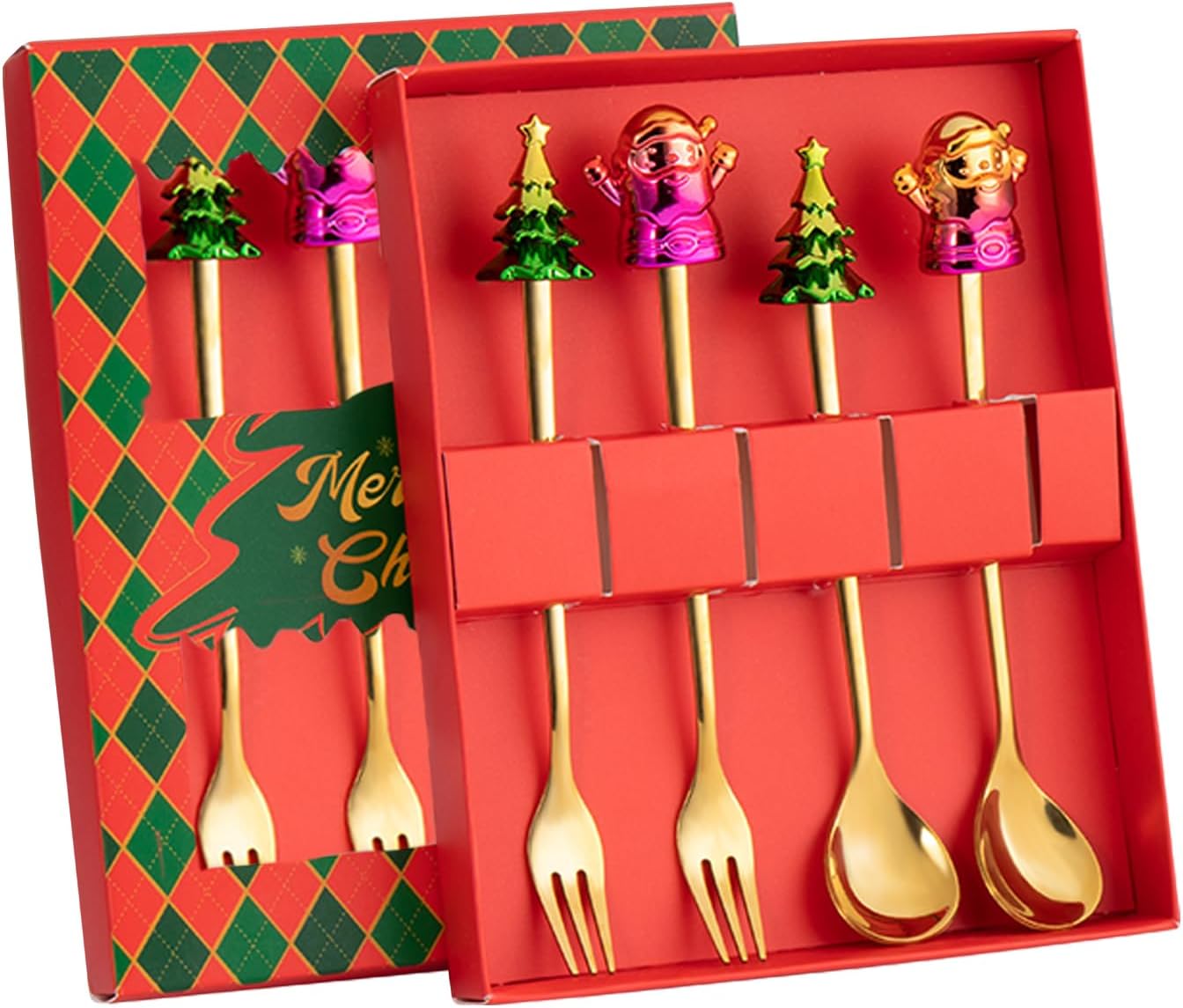 Amazon.com: 4 Pcs Christmas Spoon and Folk Stainless Steel Christmas ...